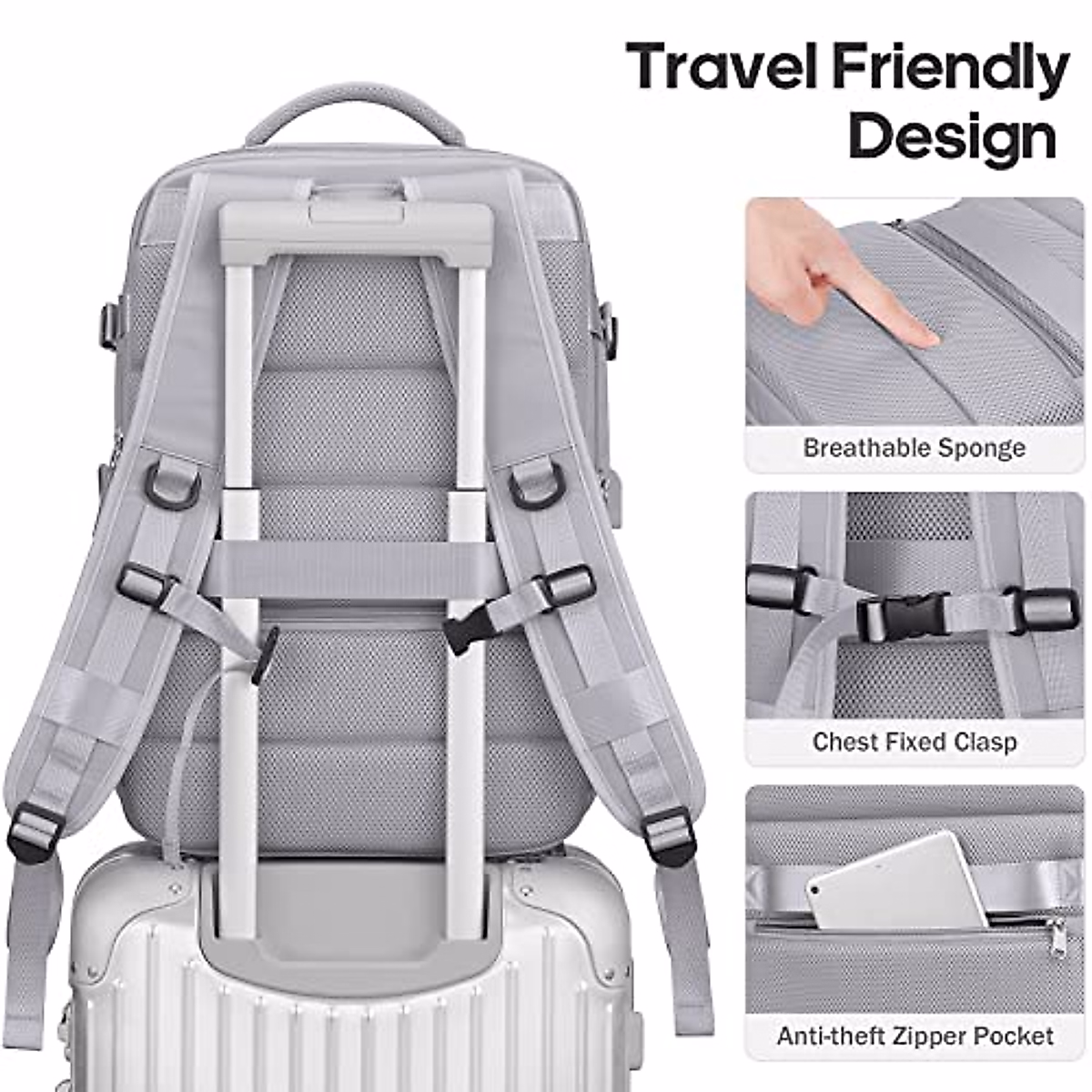 Large Travel Laptop Backpack, Expandable 45L Carry On Backpack Water Resistant Airline Approved Business Work Computer Bag Gifts for Men & Women Fits 17 Inch Notebook
