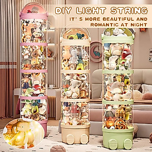 MOFGOE Pink Stuffed Animal Storage Tube, Transparent Toy Display Case, Large Storage Baskets for Kids Toys Room with LED String Light, Toy Storage for Room Decor,162cm