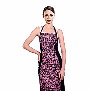 Cricket Water Resistant Slimming Apron Hair Stylist Cover Up for Salon Hairdresser Barbershop Women Hair Stylist Aprons with Pockets, Hot Pink Cheetah Print