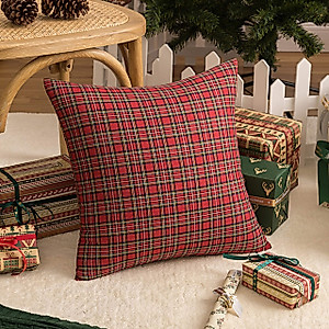AQOTHES Pack of 2 Christmas Plaid Decorative Throw Pillow Covers Scottish Tartan Cushion Case for Farmhouse Home Holiday Decor Red and Green, 18 x 18 Inches