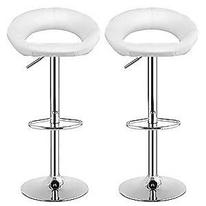 COSTWAY Bar Stools, Set of 2 Modern Swivel Adjustable Barstool, PU Leather Backless Stools, with Chrome Plated Footrest and Base, for Kitchen, Bistro, Pub, White