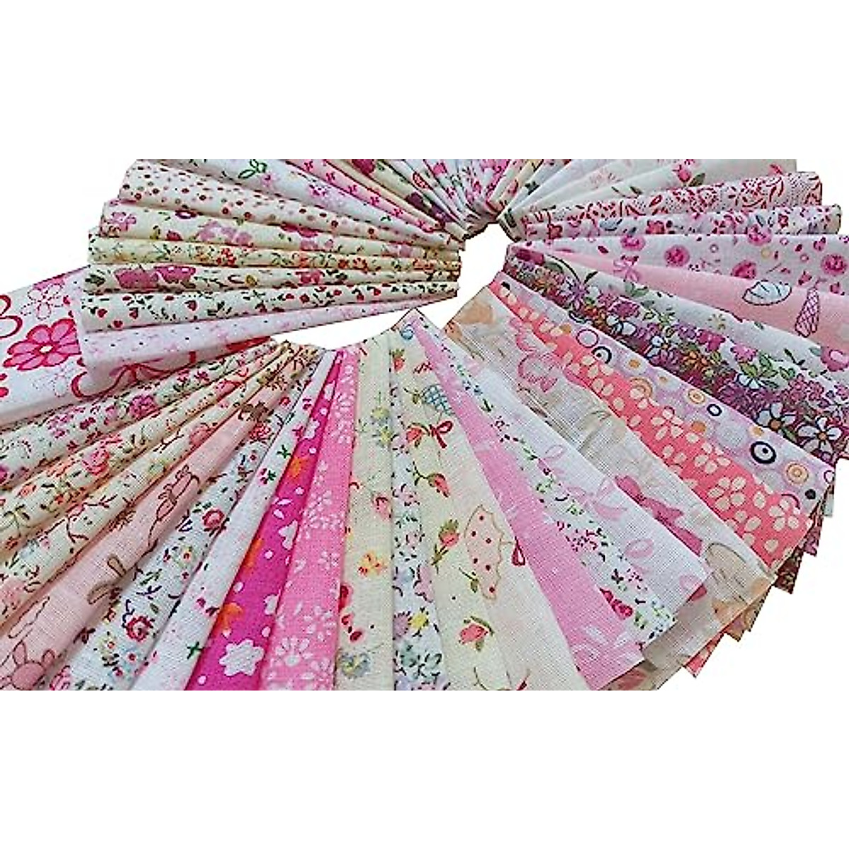 50PCS 4 X4 Inches Different Patterns Pink Cotton Craft Printed Fabric DIY Handmade Material Set Bundle Patchwork Squares for Home Crafts Sewing Scrapbooking Quilting