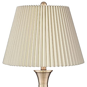 Regency Hill Becky Traditional Candlestick Table Lamps Set of 2 24 3/4" High Antique Brass Gold Metal Ivory Linen Pleat Shade for Bedroom Living Room Bedside Nightstand House Home Office