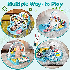 Nutsball Baby Gym Play Mat, Kick and Play Piano Gym Mat with Music and Lights, Tummy Time Musical Activity Center for Infants Toddlers (Ocean World Blue)