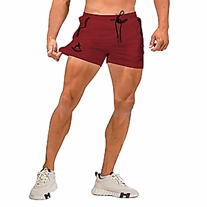 MAIKANONG Mens Gym Shorts Bodybuilding Outdoor Training Quick Dry Workout Shorts with Zipper Pockets Red