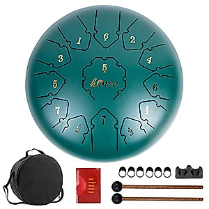 Steel Tongue Drum, Horse 12 Inch 13 Tones Tank Drum C Key Percussion Steel Drum Kit with Drum Mallets Note Stickers Finger Picks Mallet Bracket and Gig Bag…