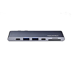 Tovatec Aluminum USB C Adapter Hub for 2016/2017 MacBook Pro 13 and 15 40Gbs Thunderbolt 3, 4k HDMI, Pass-Through Charging, Space Gray, 4.5"