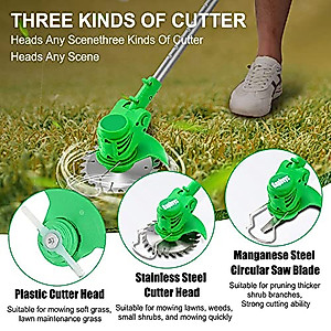 TRUNYAQI String Trimmer Cordless Grass Trimmer Electric Edger Battery Powered Lawn Mower Weed Brush Cutter Kit for Garden, Lawn, Trimming (Green)