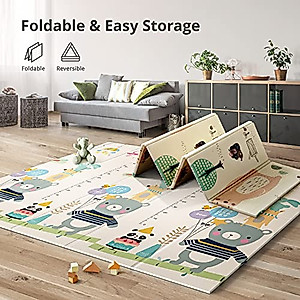 UANLAUO Foldable Baby Play Mat, Extra Large Waterproof Activity Playmats for Babies,Toddlers, Infants, Play & Tummy Time, Foam Baby Mat for Floor with Travel Bag (Bear(79x71x0.4inch))