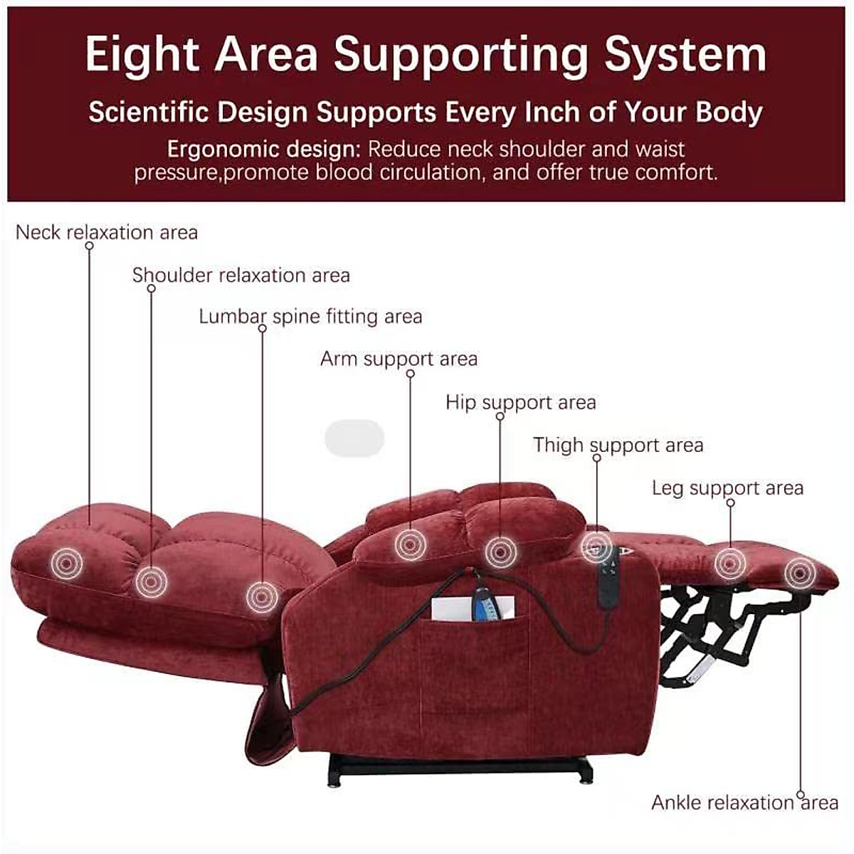 Electric Power Lift Recliner Oversize Chair Dual Motor Vibration Massage Heated Gift Fabric Single Sofa for Elder with Side Pockets Cup Holders for Living Room 180 Degree for Flat Sleeping