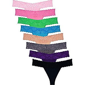 Sunm Boutique 8 Pack Lace Thongs for Women Thong Underwear Panties Low Waist (Multi, Medium)