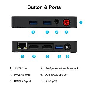T5 Mini PC, Intel Processor Celeron N4020 (4M Cache,up to 2.8GHz), Mini Computers with 4G LPDDR4/64GB eMMC, Small PC Supports 4K Dual HDMI, USB3.0/WiFi 5/BT5.0/Gigabit Ethernet