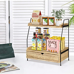 Coffee Bar Accessories and Organizer Countertop, Coffee Station Organizer with Drawer Wood Kitchen Countertop Organizer, Condiment and Snack Organizer for Kitchen, office, bathroom