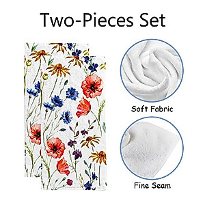 Vantaso Bath Hand Towels Set of 2 Spring Meadow Floral Soft and Absorbent Washcloths Kitchen Hand Towel for Bathroom Hotel Gym Spa