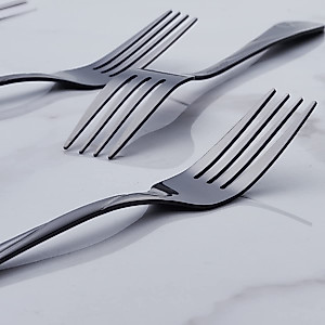 Black Dinner Fork Set, Seeshine 7.8-inch Stainless Steel Shiny Black Metal Table Fork Silverware, Set of 6