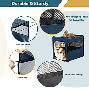 PETSFIT Portable Dog Crate, Dog Travel Crate - 31 Inch with Thicken Mat, Easy to Fold, Sturdy and Portable, Perfect for Traveling, Foldable Dog Crate Navy Blue
