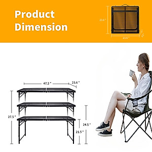 Moosinily Camping Table 4FT Grill Table Foldable Folding Table Picnic Portable Stand Mesh 3 Height Adjustable Outdoor Card BBQ RV Black 47.2×23.6 inch
