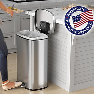 iTouchless SoftStep 13.2 Gallon Step Trash Can with Odor Filter System, Stainless Steel 50 Liter Pedal Garbage Bin for Kitchen, Home, Office, Silent and Gentle Lid Close