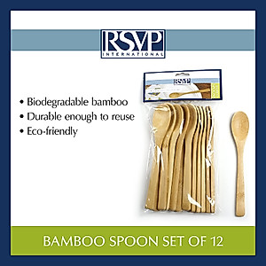 RSVP International Bamboo Kitchen Collection Reusable and Biodegradable, Spoon Set, 12 Piece