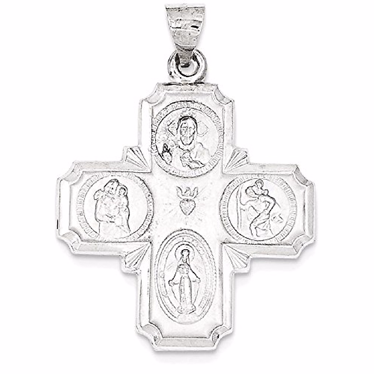 IceCarats 14K White Gold Four Way Holy Cross Religious Medal Necklace Christian Pendant Scapular Charm 34mm x 24.5mm Only