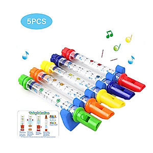 5 Pcs Water Flutes Bath Toy Set (Included Music Sheets) Colorful Water Whistling Kids Fun Bath Toys Bath Tub Tunes Music Toy for Toddler Boys Girls