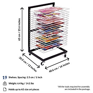 ODOXIA Art Drying Rack for Classroom | Functional & Mobile Paint Drying Rack | 19 Removable Shelves | Canvas Rack Art Storage | Painting Drying Rack with Wheels | Stack Rack for Painting, and More