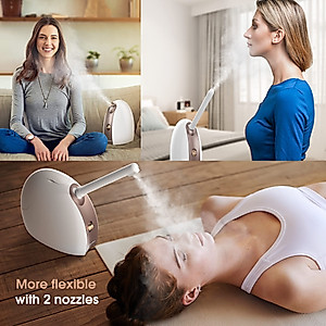 Newbealer Pro Facial Steamer, Hot & Cool Aromatherapy Nano Ionic Steamer with 360° Extended Nozzle, Face Moisturizing Deep Cleaning, Portable for Home Spa, 9-Piece Acne Set and Face Brush