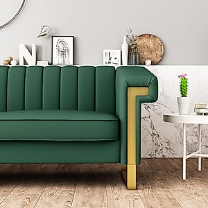 NCECLAR 83.86''L PU Faux Leather Modern Deep 3-Seater Loveseat Sofa, Mid Century Oversized Couches for Living Room and Apartment, Green