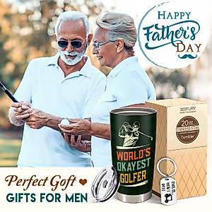 365FURY Golf Gifts For Men, Dad - Christmas, Fathers Day Golf Gifts For Men, Dad - Worlds Okayest Golfer 20oz Tumbler & Keychain - Golf Gag Gifts Accessories For Men Golfers, Funny Birthday Golf Gifts