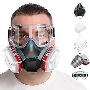 Reusable Half Face Cover with Extra Filters,FD412 Rugged Comfort Half Facepiece Cover,Widely Used in Organic Gas, Paint Spray, Cleaning,Chemical, Woodworking,Painting and Other Work Protection(Medium)