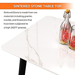 VVSmriti Modern Dining Table with Sintered Stone Table Top and Carbon Metal Base, 55/inch Rectangular White Kitchen Table, Fade Resistant, Scratch Resistant, Easy Assembly 55/inchx27.5/inchx29.3/inch