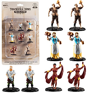 Monster Townsfolk Mini Fantasy Figures - 8pc Hand-Painted Pub Workers Non Player Character NPC Miniatures- 1" Hex-Sized Compatible w DND Dungeons Dragons Pathfinder RPG Tabletop Games