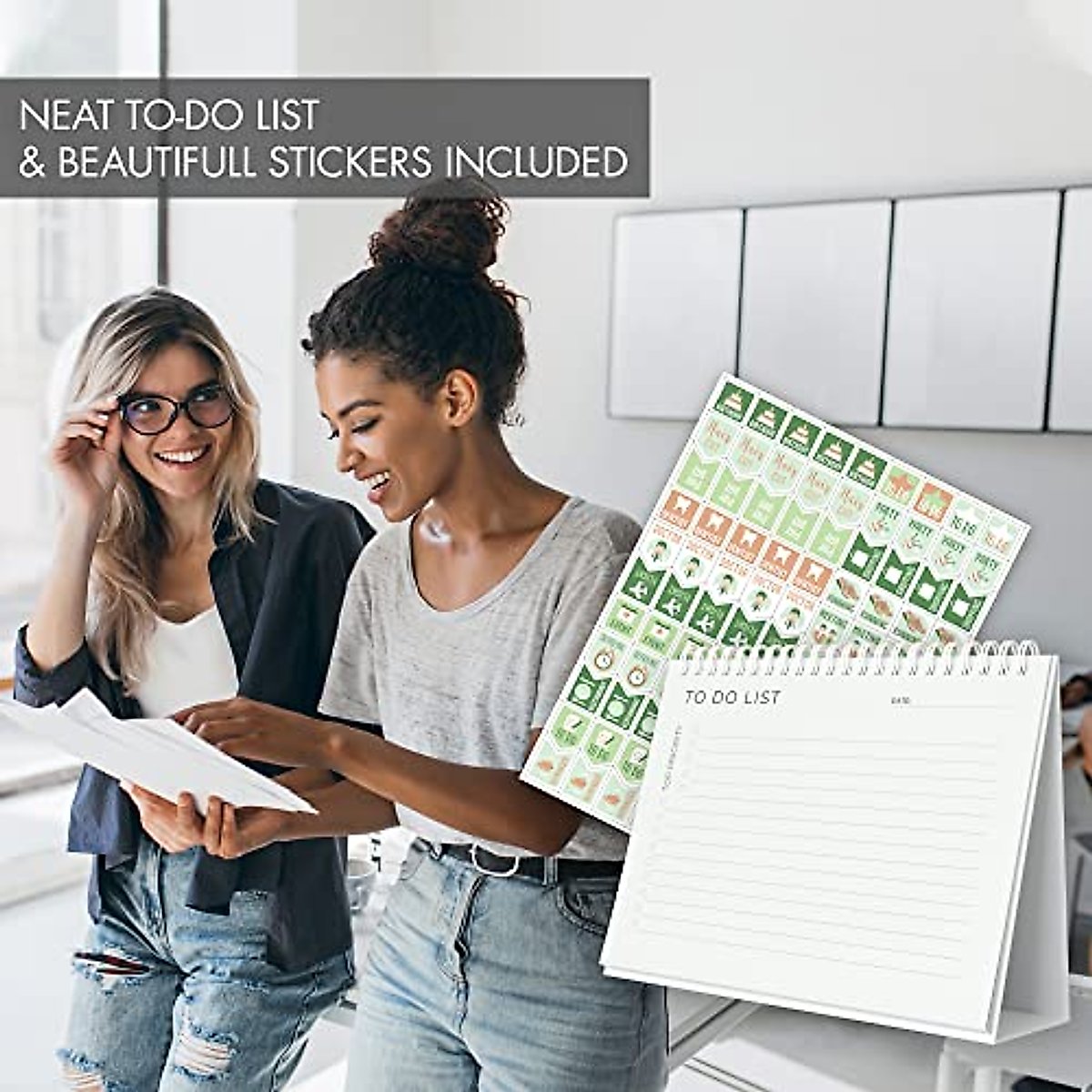 Aesthetic Small Desk Calendar 2023 with Stickers - Runs From October 2022 until June 2024 - Beautiful Greenery 6" x 8" Flip Desktop Calendar for Easy and Effective Organizing