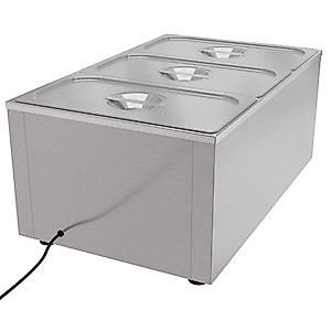 KoolMore Commercial Bain Marie Countertop Food Warmer, Soup Station, and Buffet Table Server with Three Serving Section and Tap, Stainless-Steel Steamer with Auto Shut Off (CFW-3T), Silver