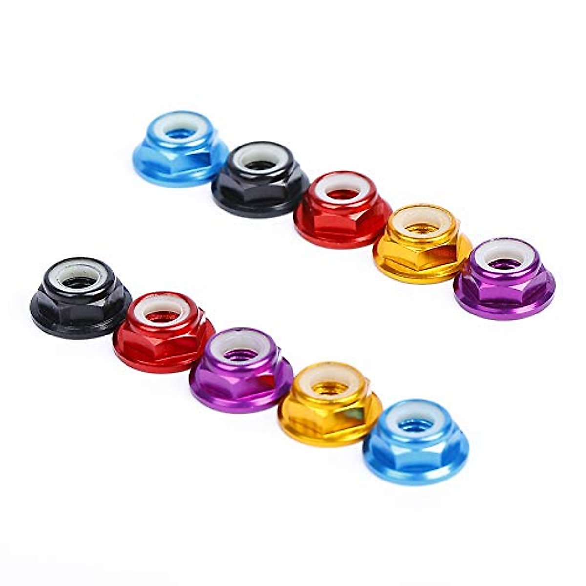 iFlight 25pcs M5 Lock Nuts CW Flanged Nylon Insert Aluminum Alloy Self-Locking Nuts for RC Drone Quadcopter Motor Prop Adapter FPV Parts (Mix Colors)