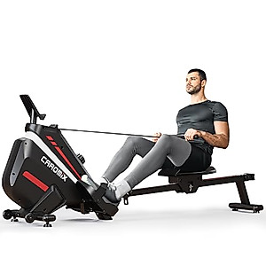 Caromix Rowing Machine Magnetic Row Machine Foldable Rower with 8 Level Adjustable Quiet Magnetic Resistance, Ergonomic Seat & LCD Monitor (Black)