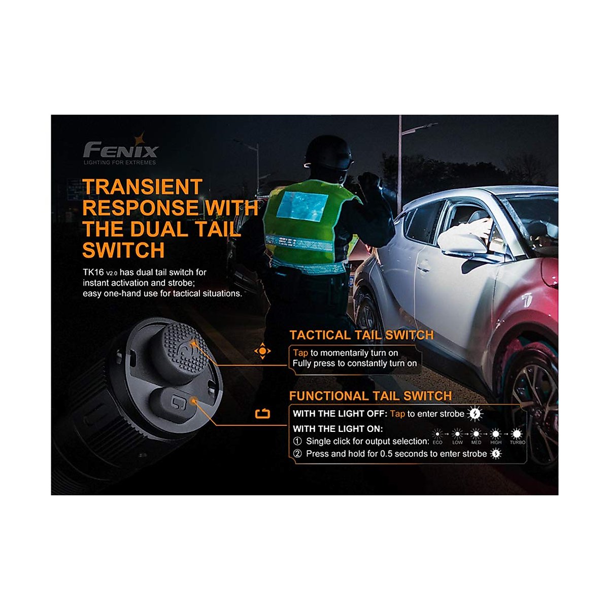 Fenix TK16 v2.0 Tactical Flashlight, 3100 Lumen Long Throw, USB-C Rechargeable, with LumenTac Organizer