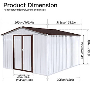 EMKK 8 x 10 ft Storage Shed Outdoor Backyard Garden Tool Shed with Hinged Door, Padlock, 2 Airy Vents, & Durable Steel for Garden, Backyard, Lawn