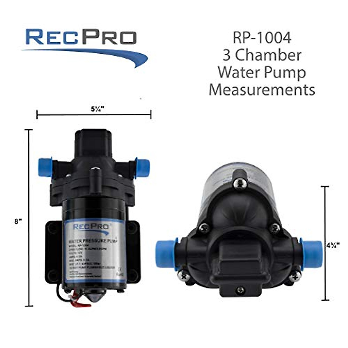 RecPro RV Water Pump 3.0 GPM| Compatible with Shurflo 4008-101-A65 | 12V Water Pump | Self-Prime | Camper Water Pump | RV Plumbing (1 Pump)