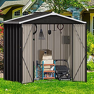 UDPATIO Outdoor Storage Shed 4x6 FT, Outside Metal Sheds & Outdoor Storage Galvanized Steel for Backyard, Patio, Lawn, Tool Shed with Lockable Door for Trash Can, Bike, Lawnmower, Generator, Dark Grey