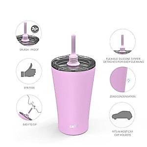 Zak Designs Alfalfa Stainless Steel Vacuum Insulated Double Wall Tumbler with Flexible Silicone Straw, Travel Tumbler with Splash Proof Lid Keeps Drinks Cold (18/8 SS, 20oz, Lilac)