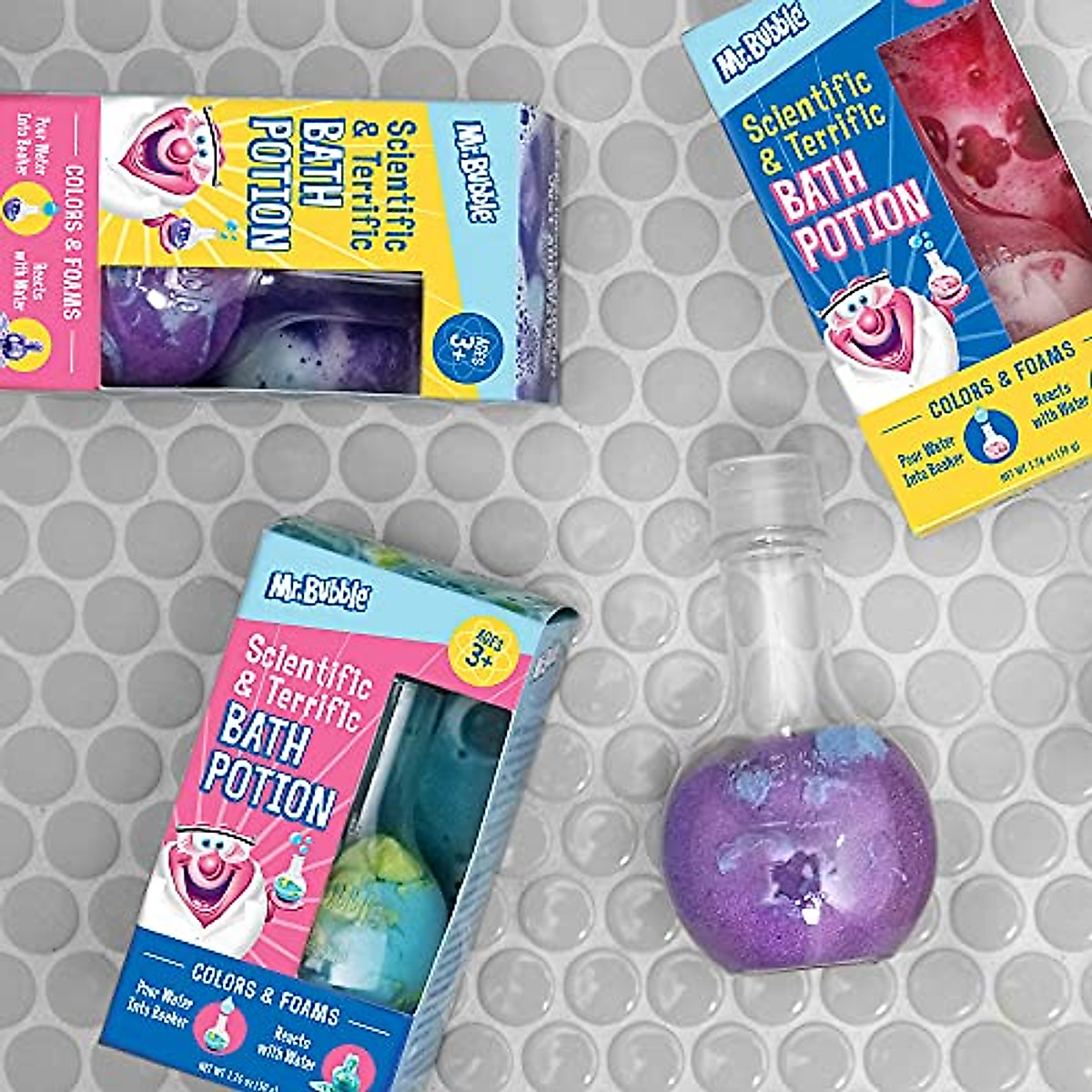 Mr. Bubble Kids Bath Bomb Potions - Colorful Fizzy Fun - Cool Foam and Bubble Science Beaker for The Bath (Pack of 4)