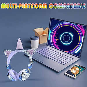 Unicorn Kids Bluetooth Headphones for Girls, Wireless Headphones with Microphone for Teens, Safe Volume Limited 85db POM Cat Ear Over-Ear Headset HD with Mic for School/Tablet/Birthday Xmas Gift