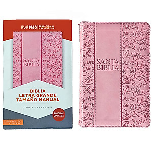 Santa Biblia Reina Valera 1960 Letra Grande tamano manual con Cierre Indice color Rosado Floral/ Spanish Holy Bible RVR 1960. Handy Size, Large Print, Zipper, Pink