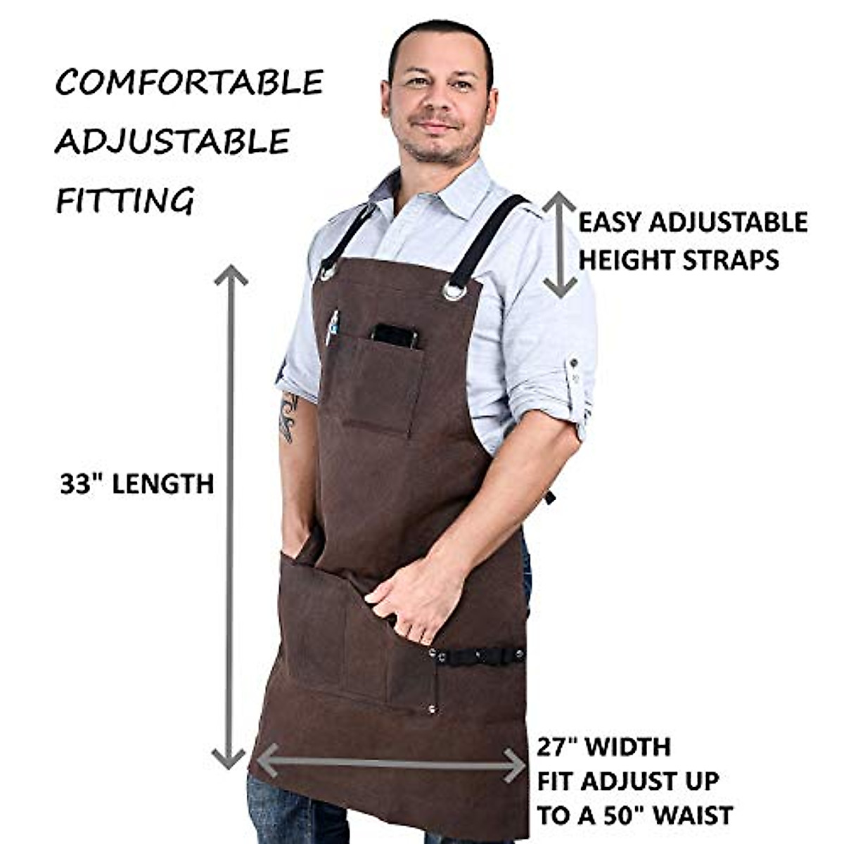 ARMOR GEAR Heavy Duty 16oz Waxed Canvas Work Apron | 7 Pockets + Each Hip Side Tool Loops | Durable yet Comfortable | Quick Release Cross-Back Straps for Adjustable Sizes from S to XXL Style brand