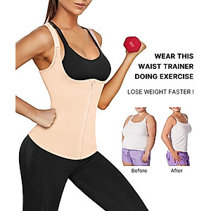 Nebility Women Waist Trainer Corset Zipper Vest Body Shaper Cincher Tank Top with Adjustable Straps (M, Beige)