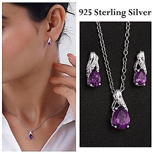 Shop LC Wedding Costume Jewelry Set for Women Purple Amethyst Drop Earrings Bridal Necklace 925 Sterling Silver Stainless Steel Bridesmaid Gifts for Women for Bride Size 20" Birthday Gifts