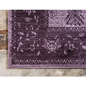 Unique Loom La Jolla Collection Farmhouse, Contemporary, Botanical, Traditional, Vintage Area Rug, 7 x 10 ft, Violet/Dark Purple