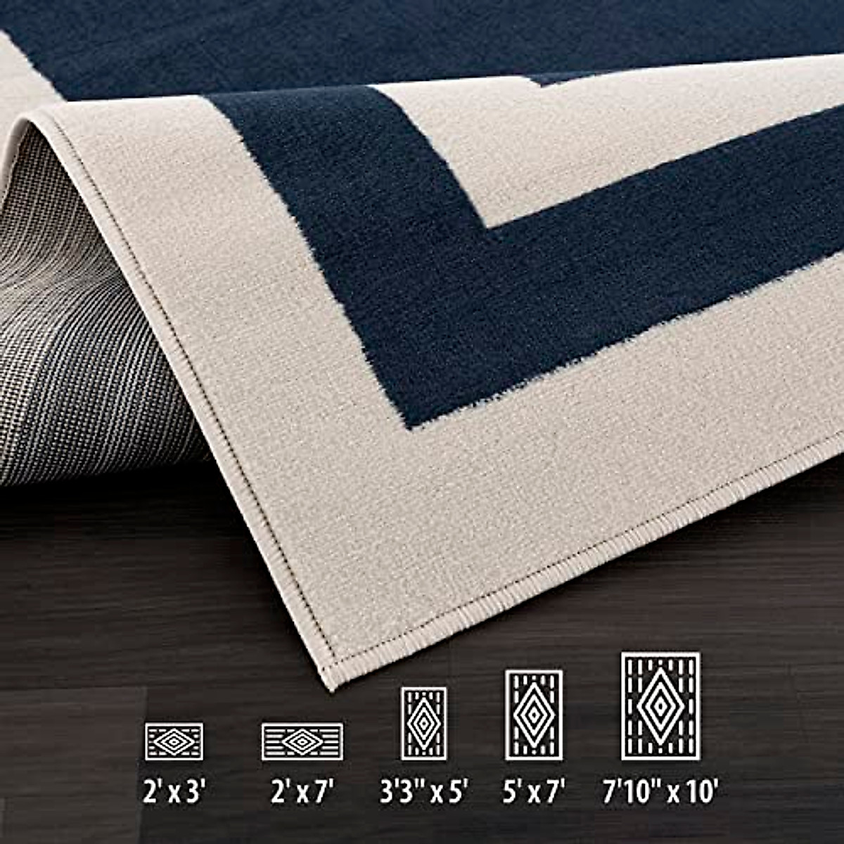 CAMILSON Navy Blue Area Rug 2' x 7', Bordered Design Indoor Runner Rugs for Living Area Hallway, Navy Blue / Cream Indoor Carpet