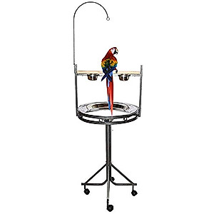72" Large Elegant and Sturdy Wrought Iron Hangout Bird Play Stand Play Ground Stainless Steel Pan with Metal Toy Hook